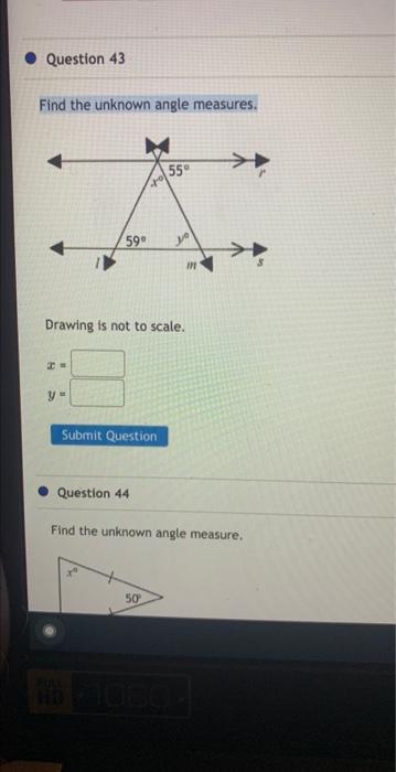 Solved Find the unknown angle measures. Drawing is not to | Chegg.com