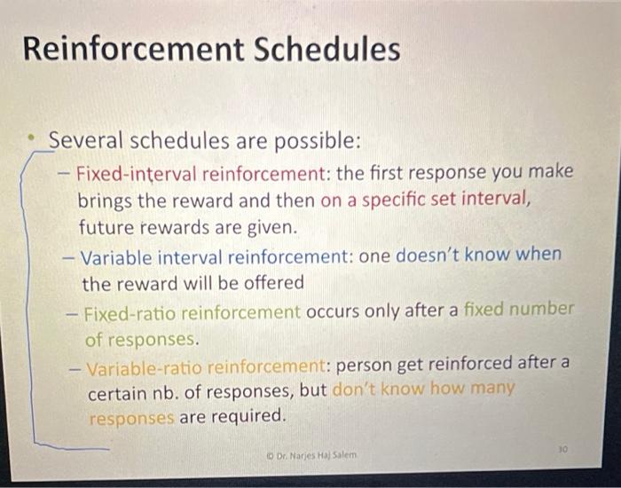 Solved Reinforcement Schedules Several Schedules Are Chegg