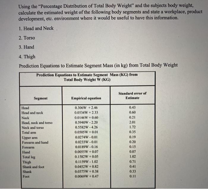 Using the "Percentage Distribution of Total Body | Chegg.com