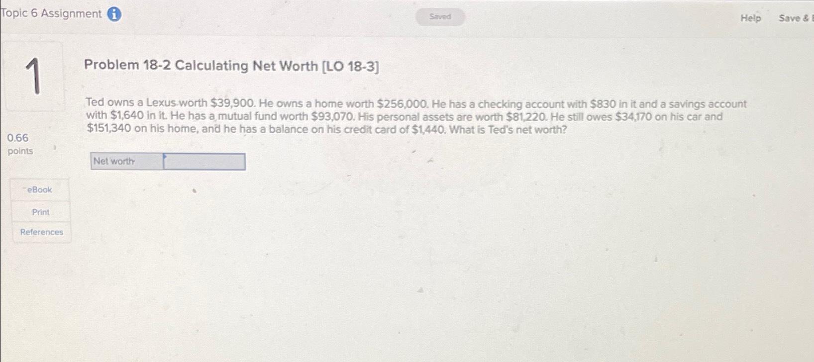 Solved Topic 6 ﻿Assignment (i)HelpSave &1 ﻿Problem 18-2 | Chegg.com