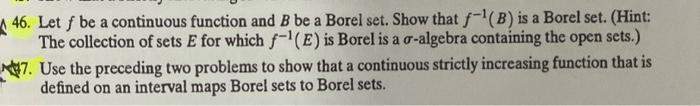 Solved 46. Let f be a continuous function and B be a Borel | Chegg.com