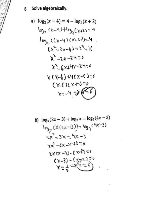 Solved 8. Solve algebraically. a) | Chegg.com