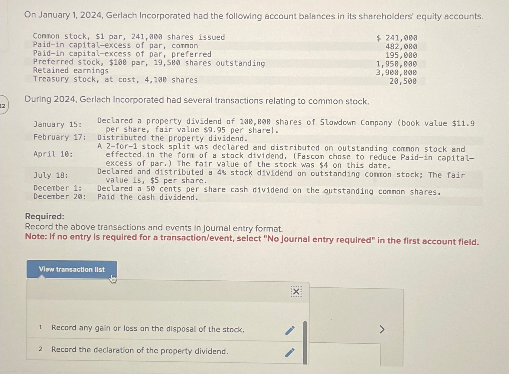 Solved On January 1, 2024, ﻿Gerlach Incorporated had the | Chegg.com