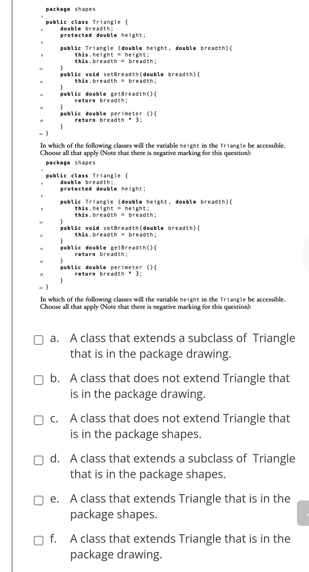 Solved package shapes public class Triangle { double | Chegg.com