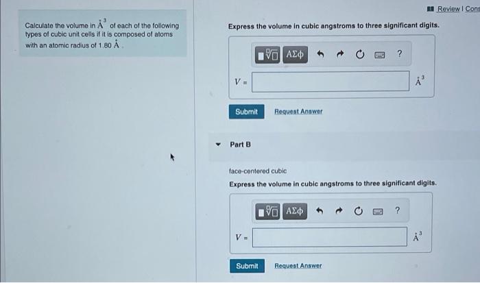 Solved RS Review Icons Express the volume in cubic angstroms | Chegg.com