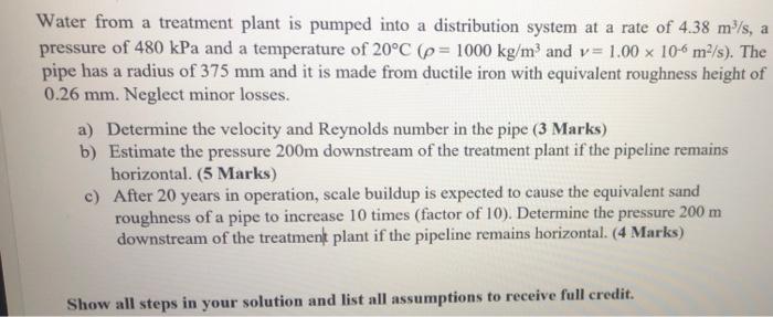 Solved Water from a treatment plant is pumped into a | Chegg.com