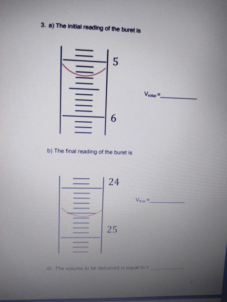 Solved 3. a) The initial reading of the buret is 5 Vinitial | Chegg.com