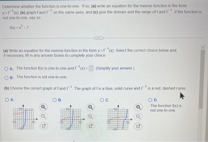 Solved Determine whether the function is one-to-one. If so, | Chegg.com