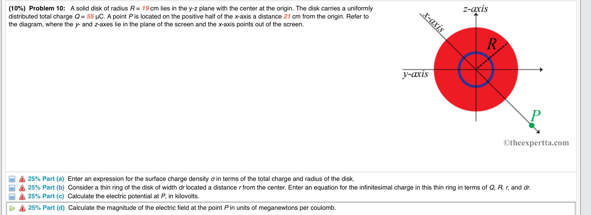Solved (10%) Problem 10: A solid disk of radius R=19cm lies | Chegg.com