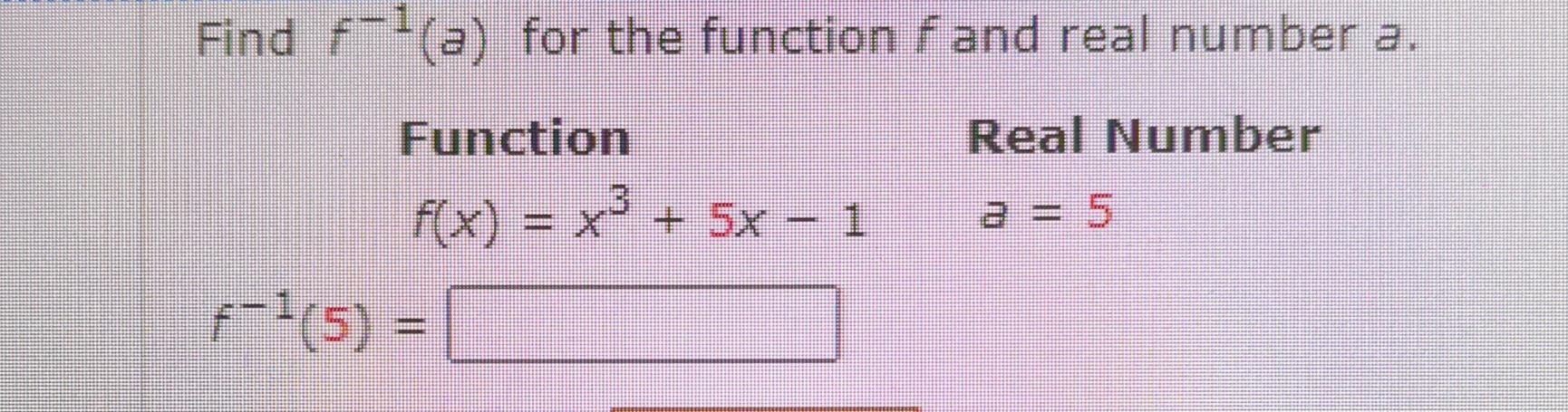 Solved Find f-1(a) ﻿for the function f ﻿and real number | Chegg.com