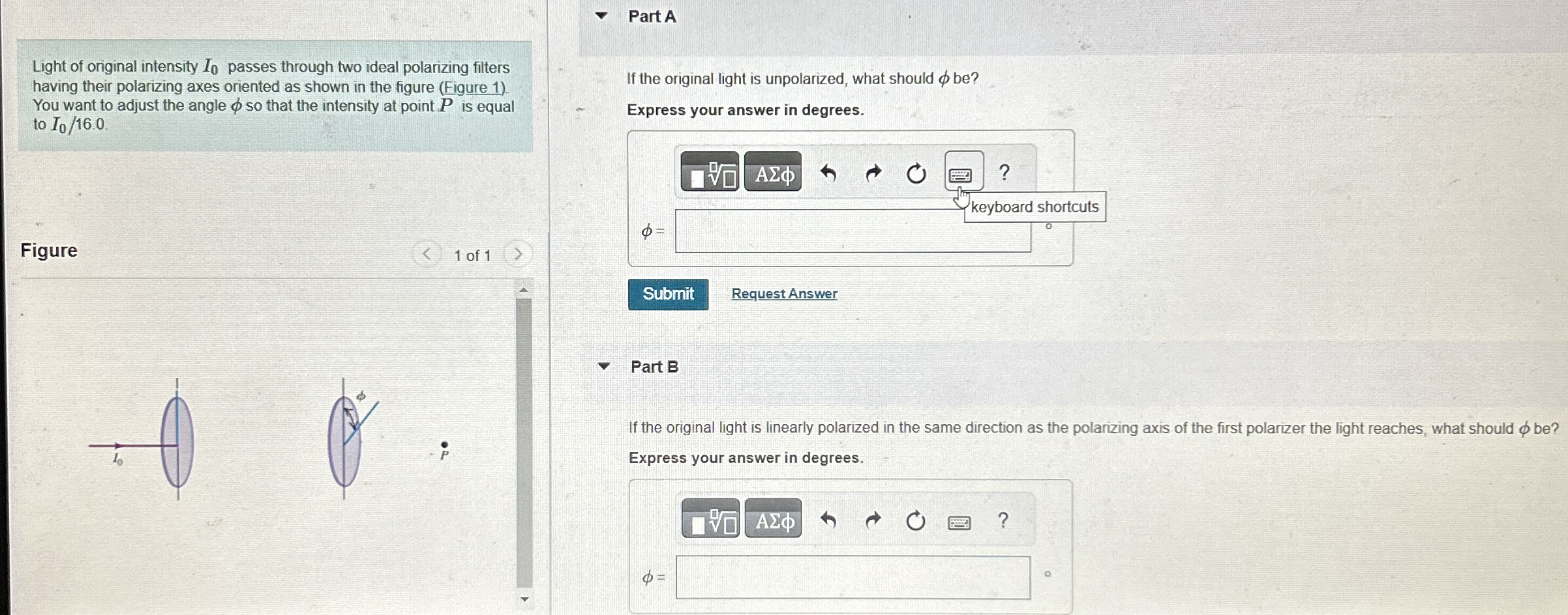 Solved Part ALight of original intensity I0 ﻿passes through | Chegg.com
