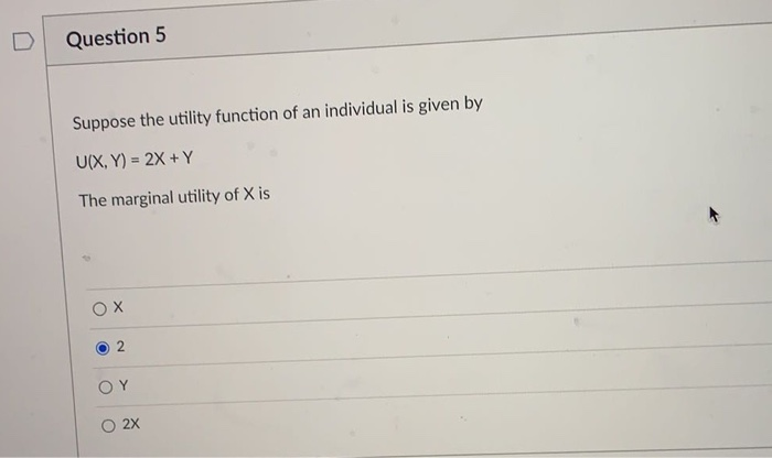 Solved Question 5 Suppose The Utility Function Of An