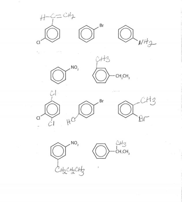 Solved H-C=CH₂ Br -NH2 CH3 NO -CH.CH cl Br -CH3 so a "Br Cl | Chegg.com