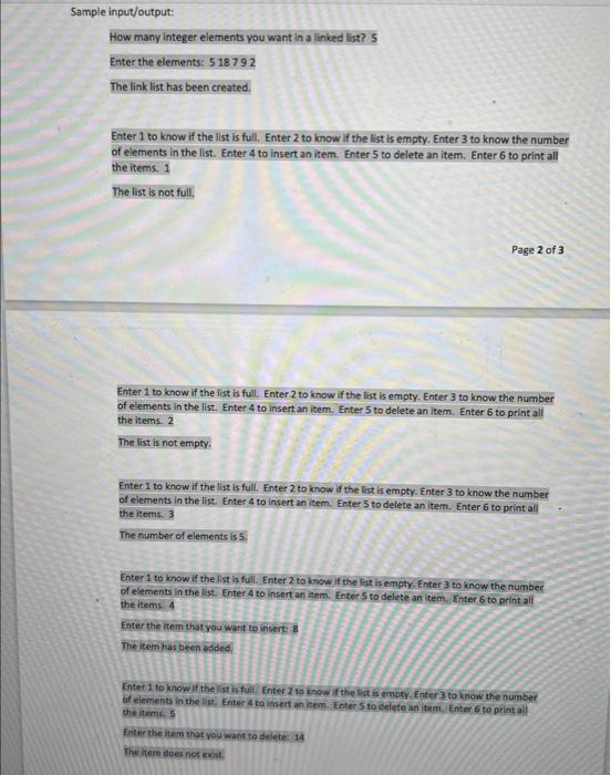 Solved 2. Implement a linked list of integer numbers. The | Chegg.com