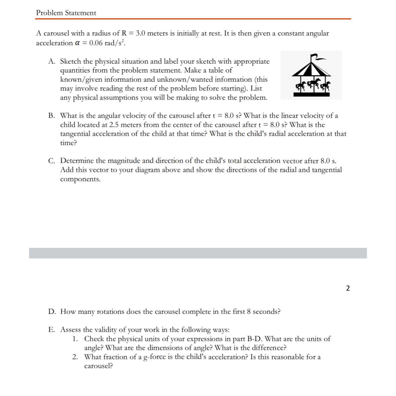 Solved Problem StatementA carousel with a radius of R=3.0 | Chegg.com