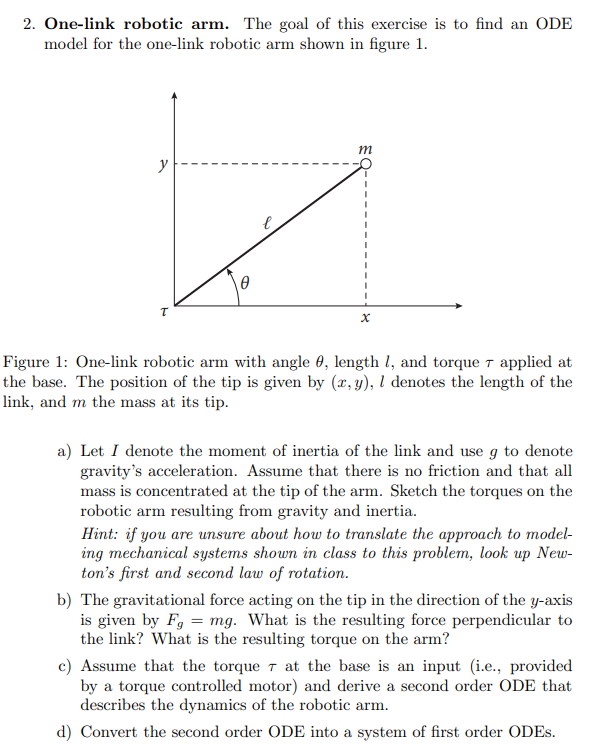 Solved One-link robotic arm. The goal of this exercise is to | Chegg.com