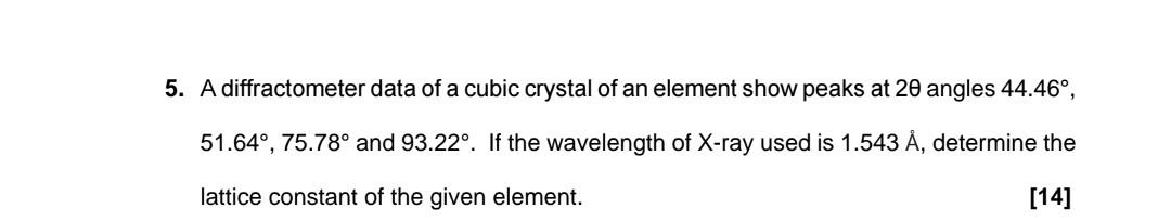 Solved 5. A diffractometer data of a cubic crystal of an | Chegg.com