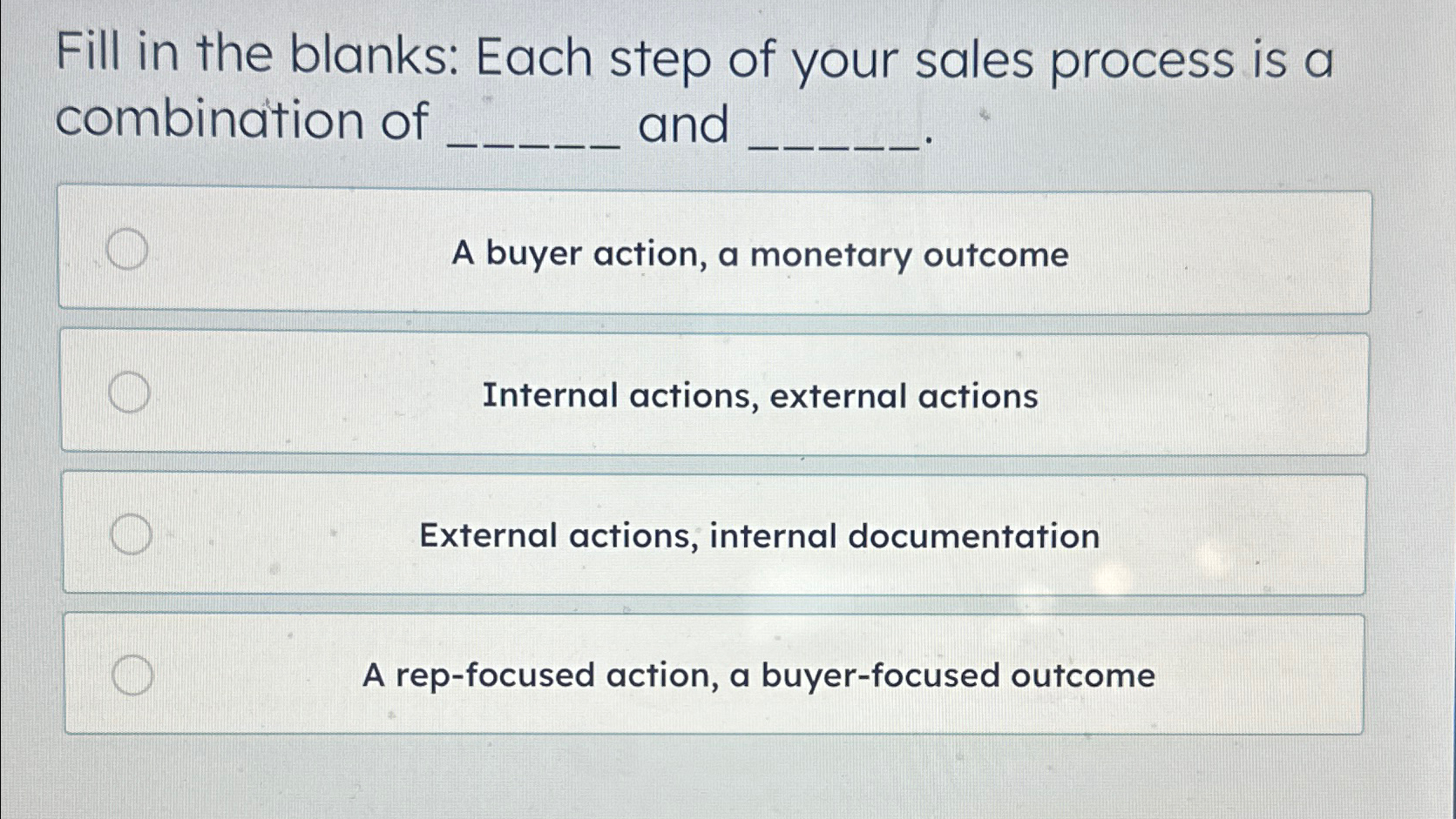 Solved Fill in the blanks: Each step of your sales process | Chegg.com