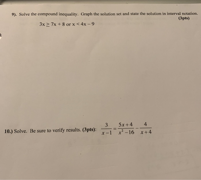 Solved 9). Solve the compound inequality. Graph the solution | Chegg.com