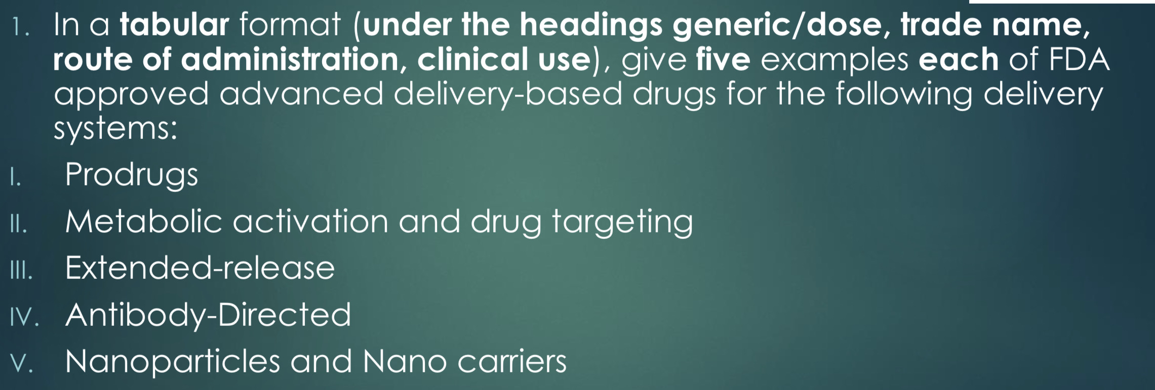 Solved In a tabular format (under the headings generic/dose, | Chegg.com