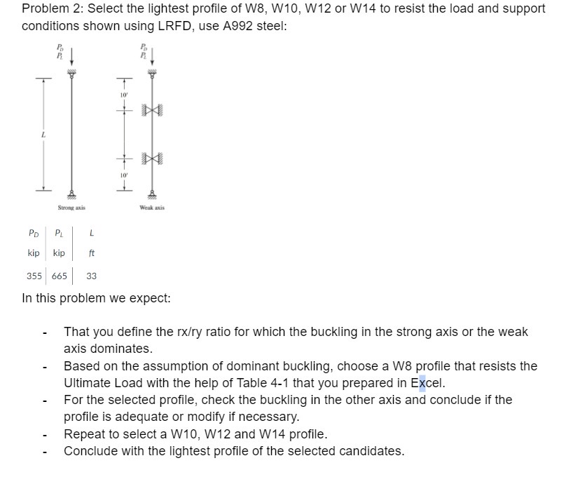 Solved Problem 2: Select the lightest profile of W8, ﻿W10, | Chegg.com