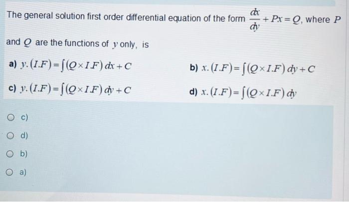 Solved The general solution first order differential | Chegg.com