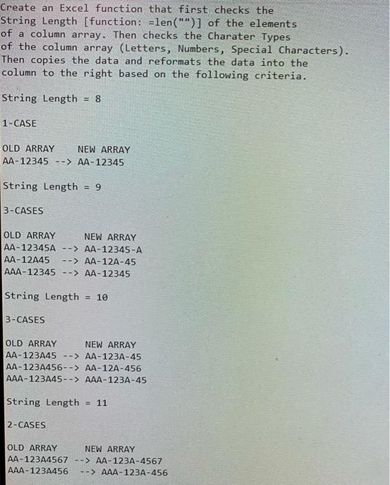Solved Create an Excel function that first checks the String | Chegg.com