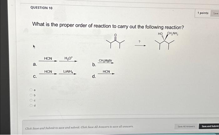 Solved What is the proper order of reaction to carry out the | Chegg.com