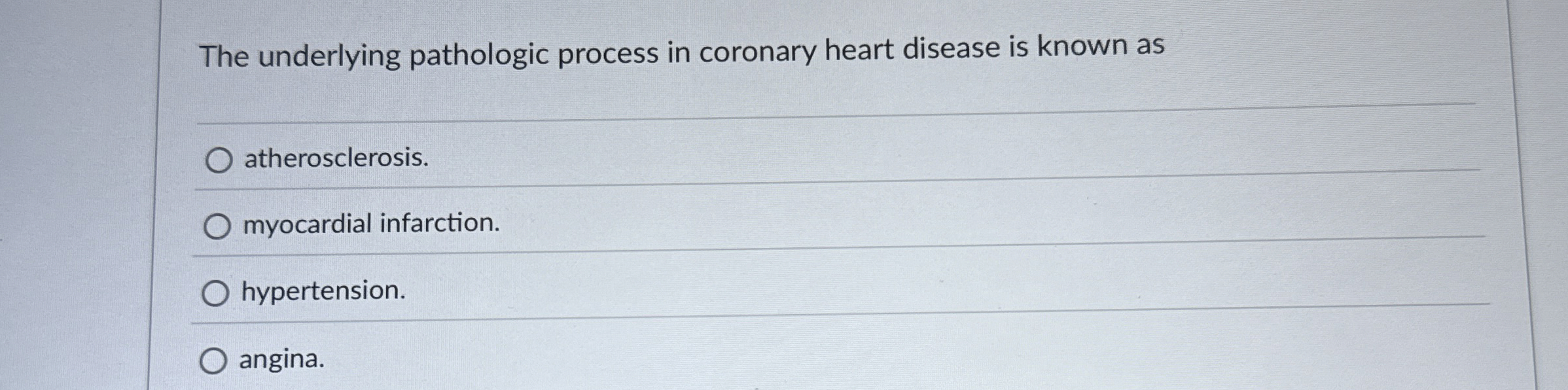 Solved The underlying pathologic process in coronary heart | Chegg.com