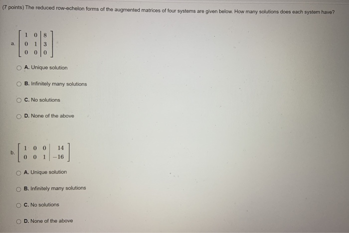 Solved (7 points) The reduced row-echelon forms of the | Chegg.com