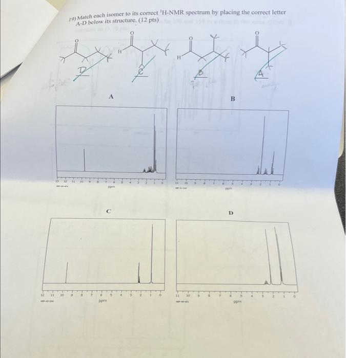 Solved 19) Match each isomer to its correct 'H-NMR spectrum | Chegg.com