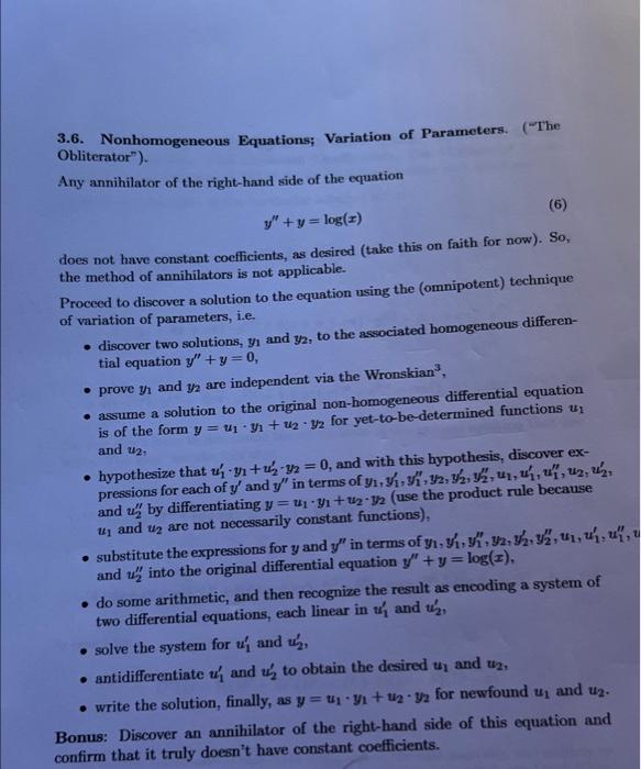 Solved 3.6. Nonhomogeneous Equations; Variation of | Chegg.com