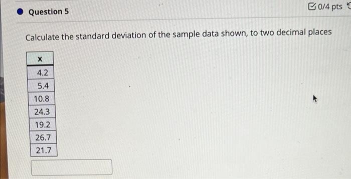 Solved Calculate the standard deviation of the sample data | Chegg.com