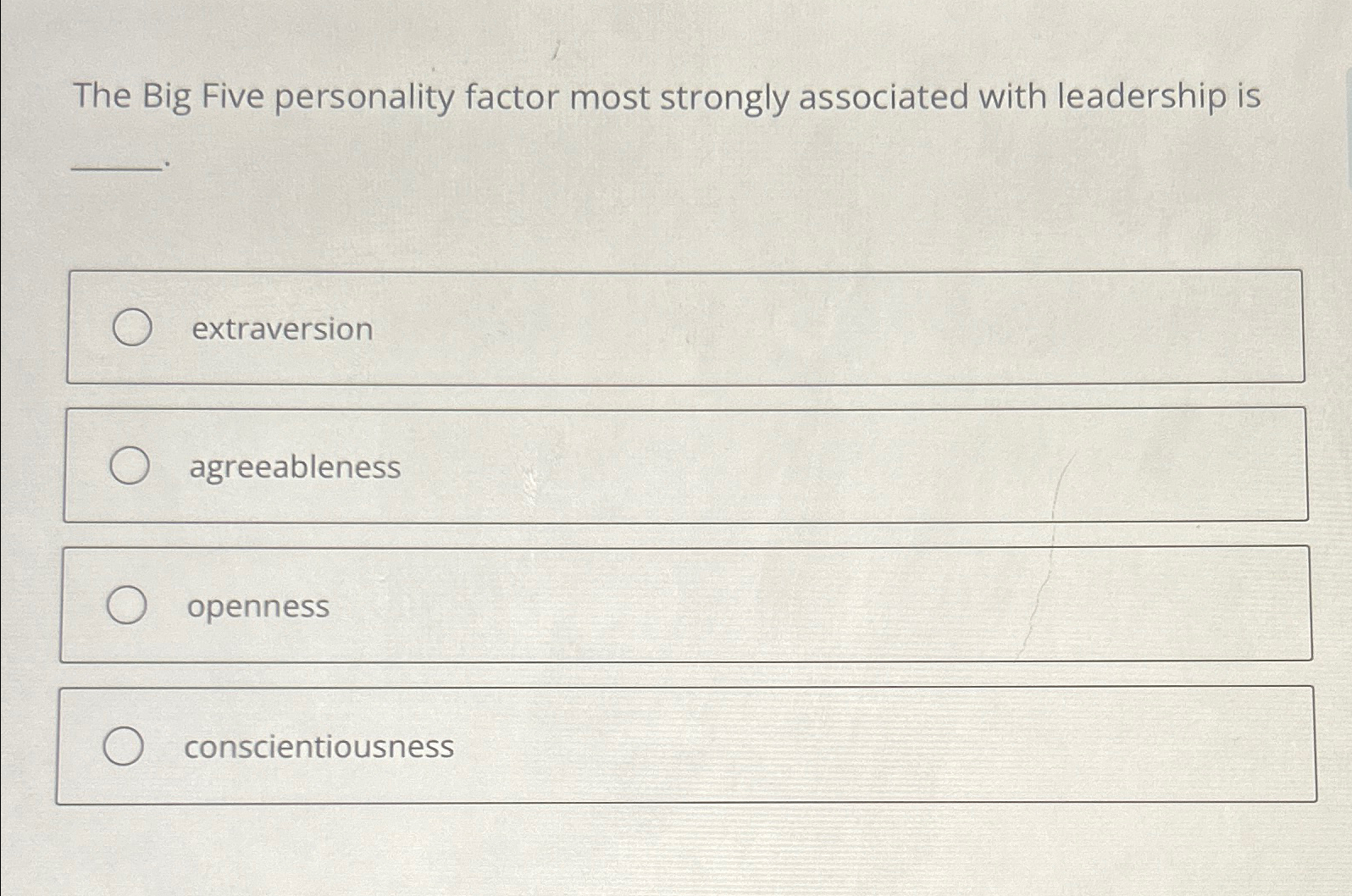 Solved The Big Five personality factor most strongly | Chegg.com