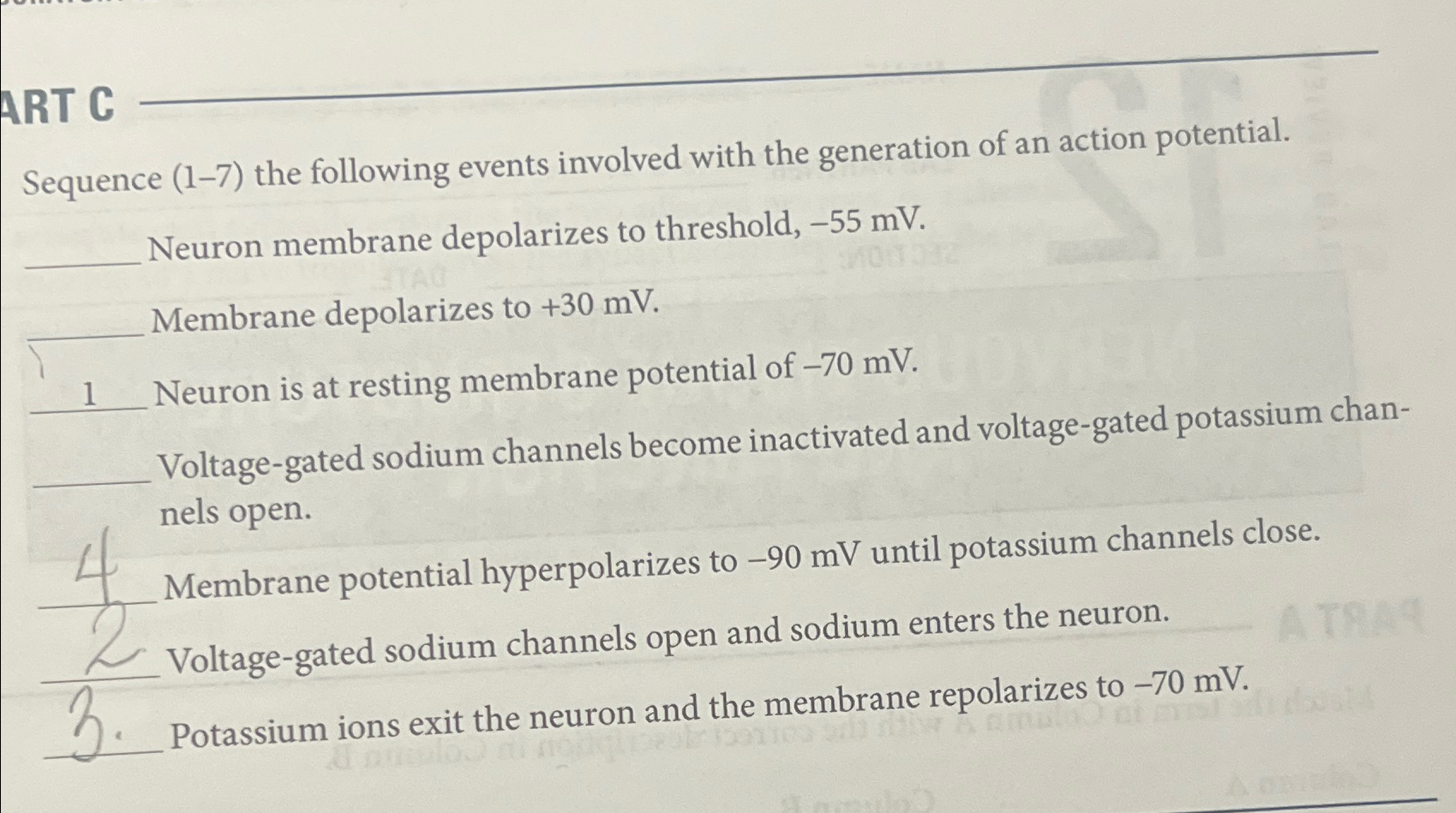 Solved ART CSequence (1-7) ﻿the following events involved | Chegg.com