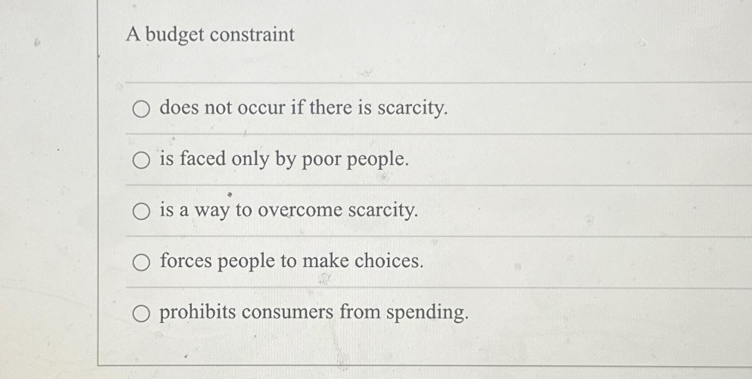 Solved A budget constraintdoes not occur if there is | Chegg.com