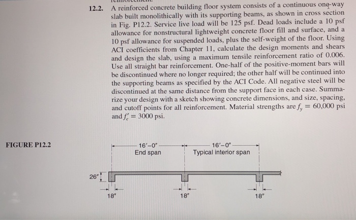 Solved 12.2. A reinforced concrete building floor system | Chegg.com