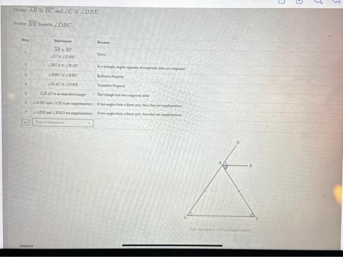 Solved Given: AB≅BO and ∠C≅∠DBE. Prove: BE bisects ∠DBC. | Chegg.com