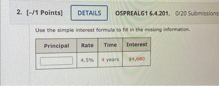 Solved 2. [-/1 Points] DETAILS Principal Use the simple | Chegg.com