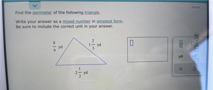 Solved Epe Find the perimeter of the following triangle. | Chegg.com