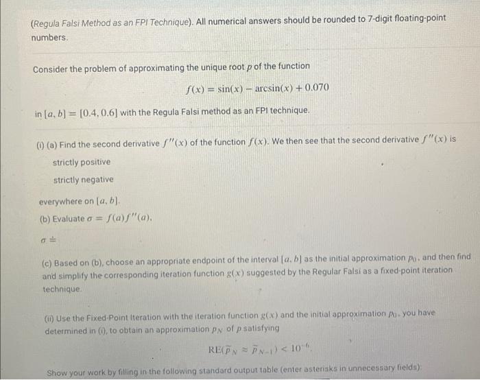 Solved (Regula Falsi Method as an FPI Technique). All | Chegg.com