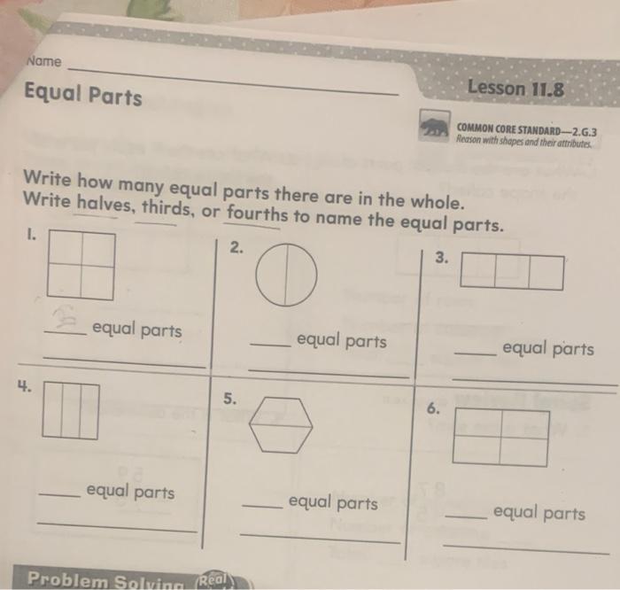 Solved Name Equal Parts Lesson 11.8 COMMON CORE | Chegg.com