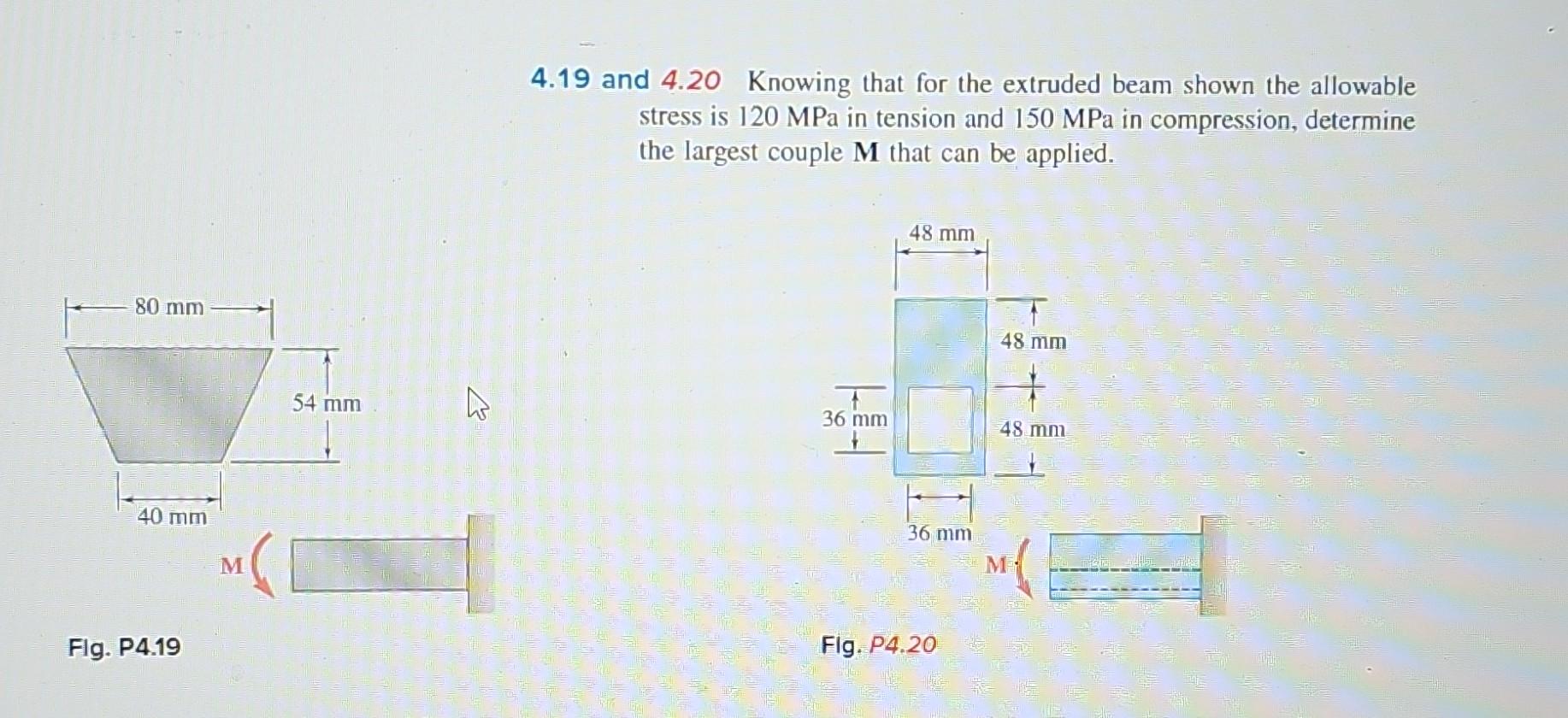 Solved 4.19 and 4.20 Knowing that for the extruded beam | Chegg.com