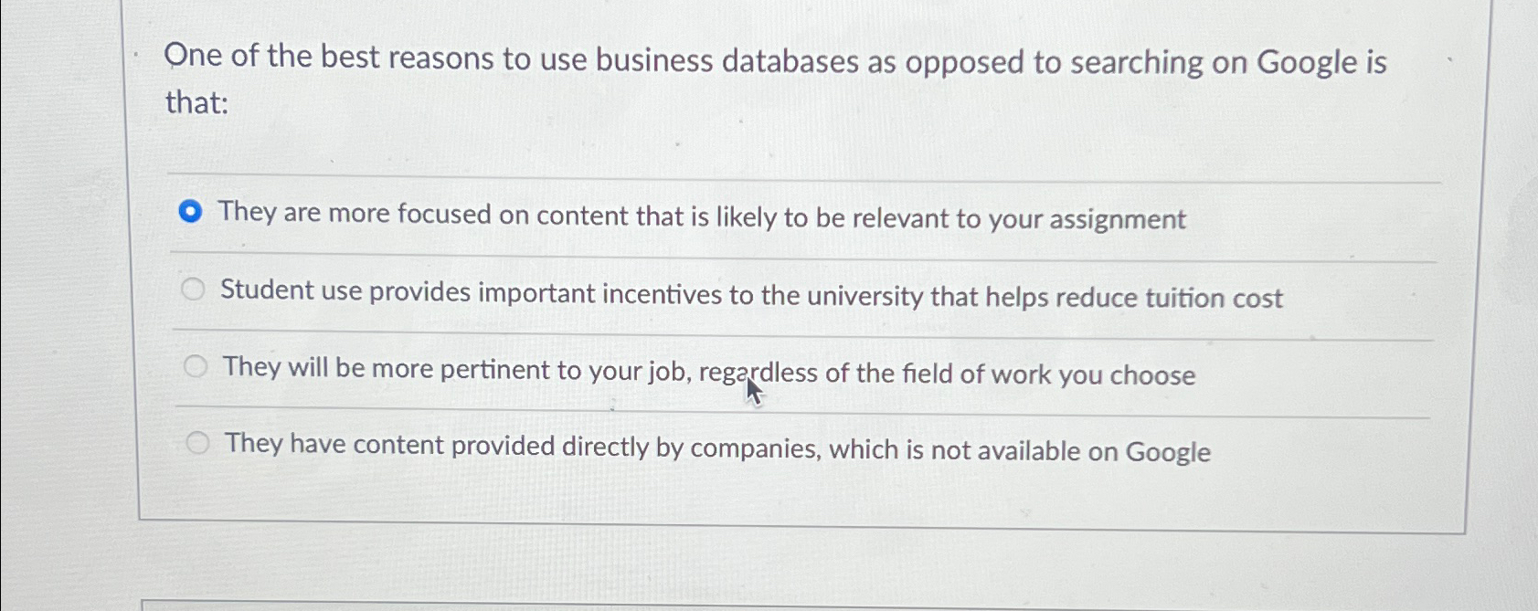 Solved One of the best reasons to use business databases as | Chegg.com