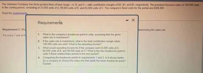 Solved The Johnstan Company has three product ines of beer | Chegg.com