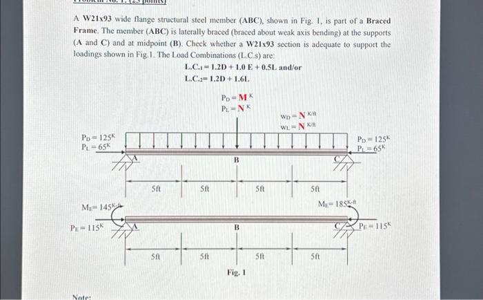 Solved A W21x93 wide flange structural steel member (ABC), | Chegg.com