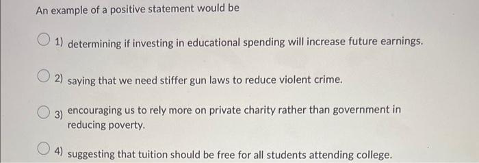 Solved An example of a positive statement would be 1) | Chegg.com