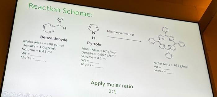Solved Reaction Scheme: H NH Benzaldehyde Molar Mass - 106 | Chegg.com