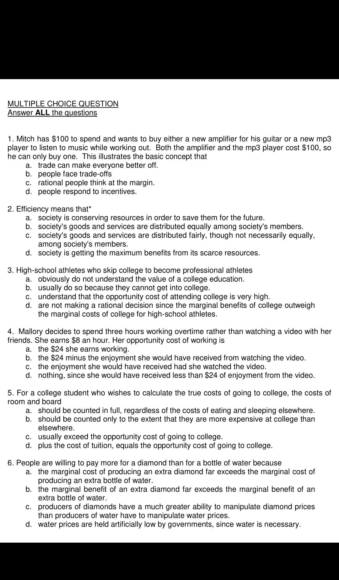 Solved MULTIPLE CHOICE QUESTION Answer ALL the questions 1. | Chegg.com