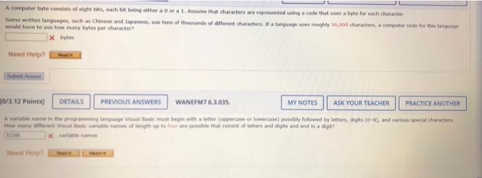 Solved A computer byte consists of eight tits, each bit | Chegg.com
